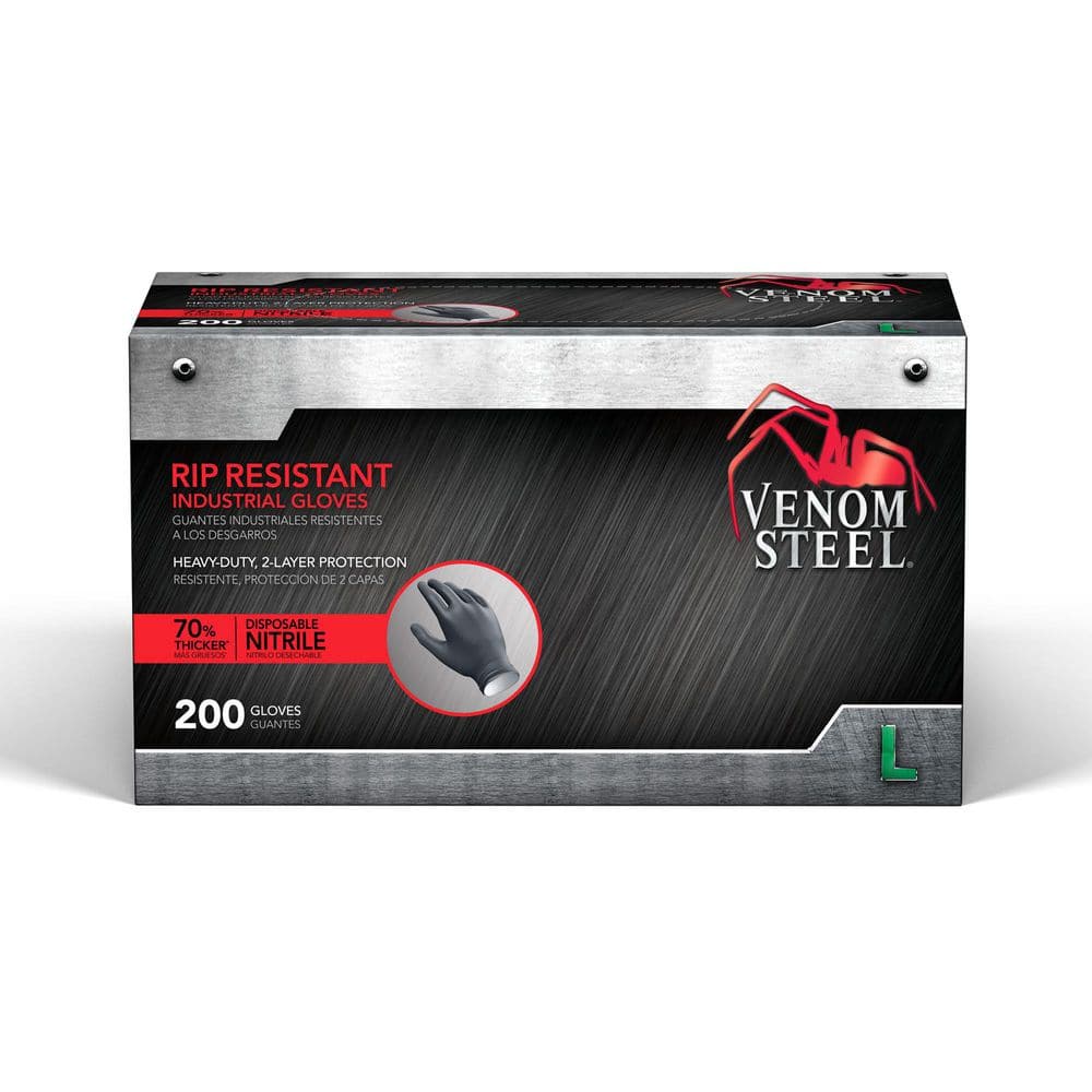 Venom Steel 200-Count 2-Layer Powder-Free Nitrile Gloves in Black ...