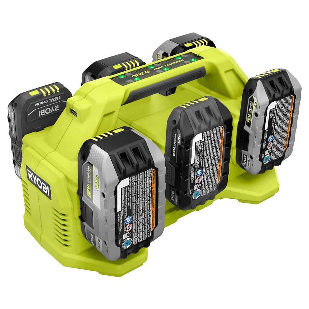 RYOBI ONE+ 18V 6-Port Fast Charger with 6.0 Ah HIGH PERFORMANCE Battery ...