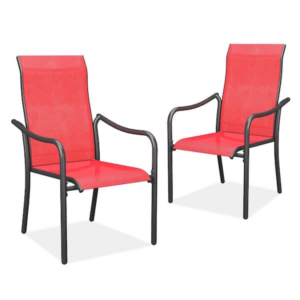 DIFY Red Stackable Patio Chairs with High Back, Outdoor Dining Chairs ...