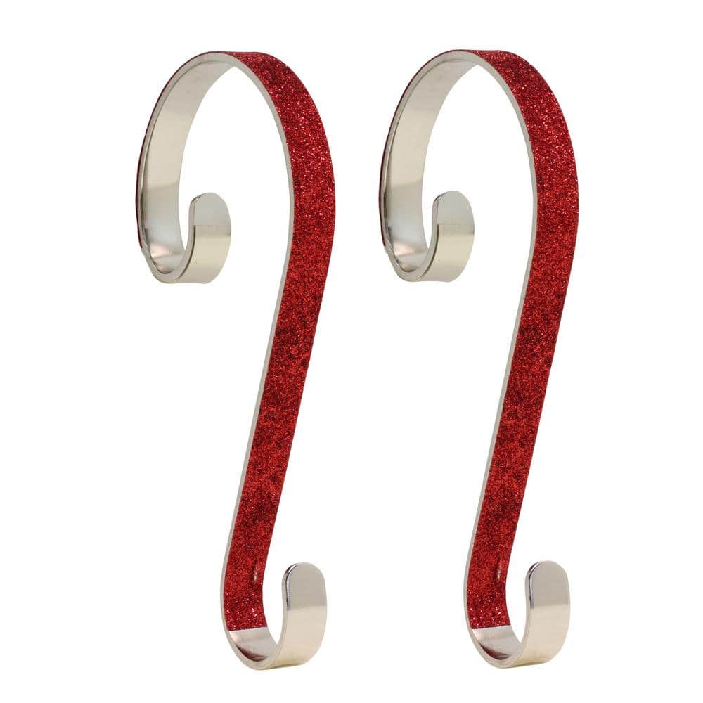 Haute Decor 6 in. Steel Red Glitter Stocking Scrolls Holders (2-Pack ...