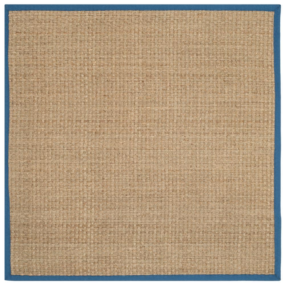 SAFAVIEH Natural Fiber Beige/Navy 8 ft. x 8 ft. Border Woven Square ...