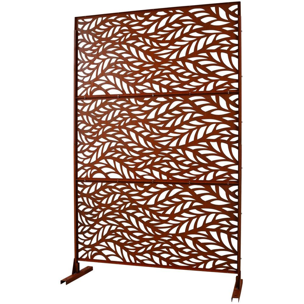 Runesay Outdoor 76 in. H x 48 in. W Metal Privacy Screen in Rust Red ...