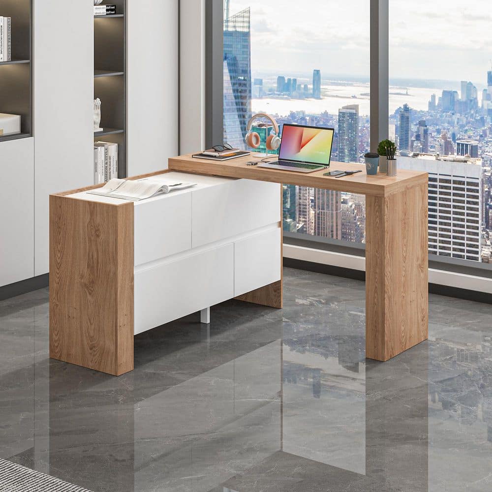 FUFU&GAGA 83.8 in. Width Rectangle Multi-Colored Wood 4 Drawers Compuer ...