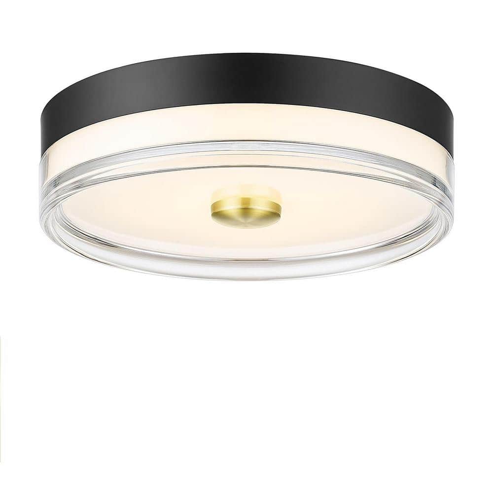 JAZAVA 11.8 in. 5 CCT Light Black and Gold Finish Fixtures Flush Mount ...