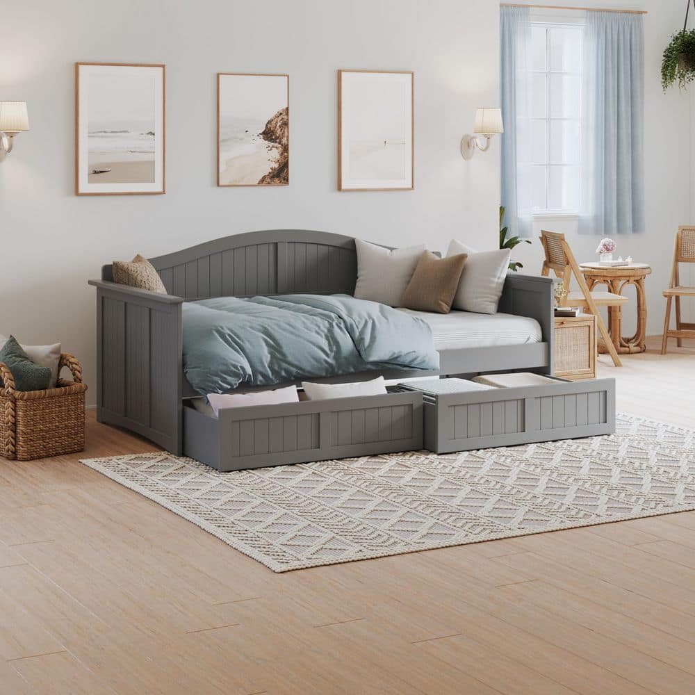 AFI Nantucket Grey Twin Solid Wood Daybed with Set of 2-Bed Drawers ...