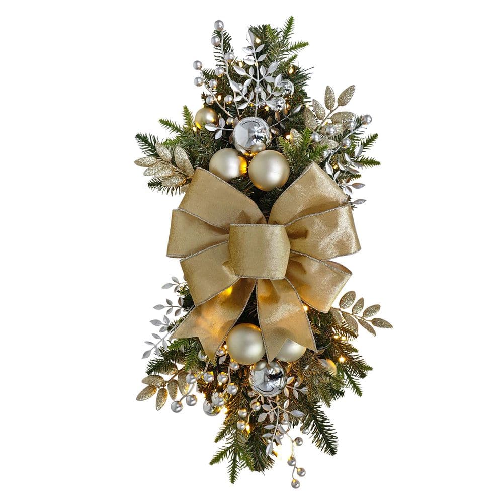Puleo International 28 in. Pre-Lit Adorned Artificial Christmas Swag ...