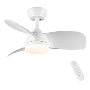 YUHAO 28 in. Integrated LED Indoor Matte White Ceiling Fan with Light ...