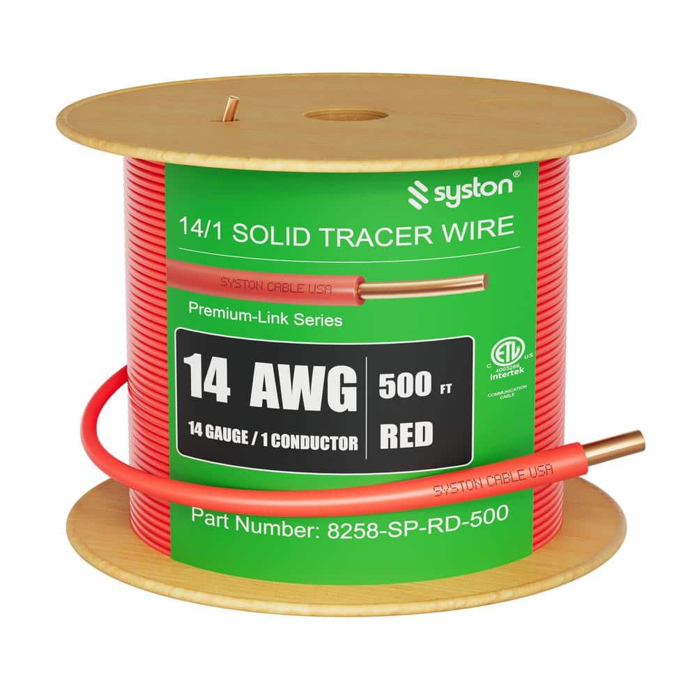 Syston Cable Technology 500 ft. Red 14 AWG 600-Volt Solid CU Direct Burial Tracer Wire for Gas ...