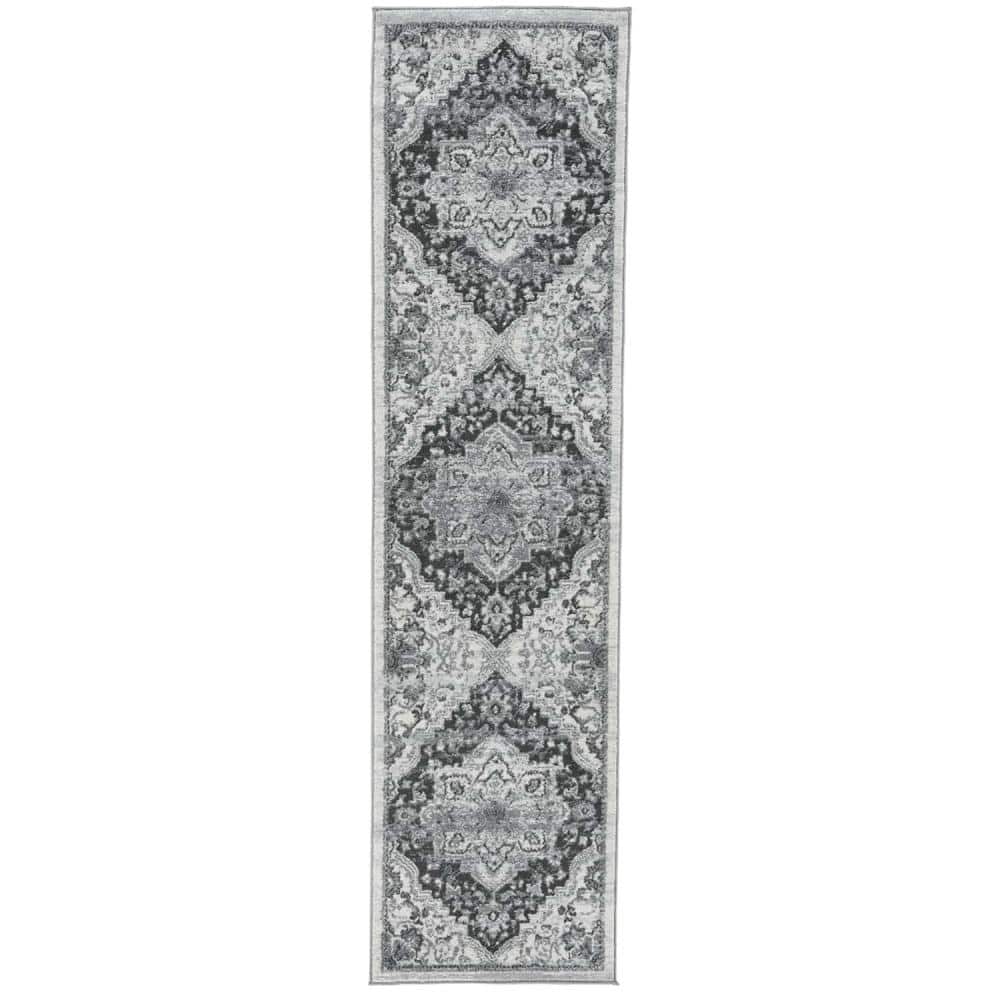 Amer Rugs Alexandria 2ft. 6in. x 10 ft. 3 in. Dark Gray Medallion ...