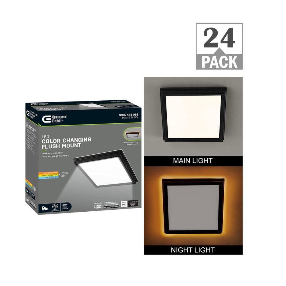 Commercial Electric Low Profile 9 in. Matte Black Square LED Flush ...