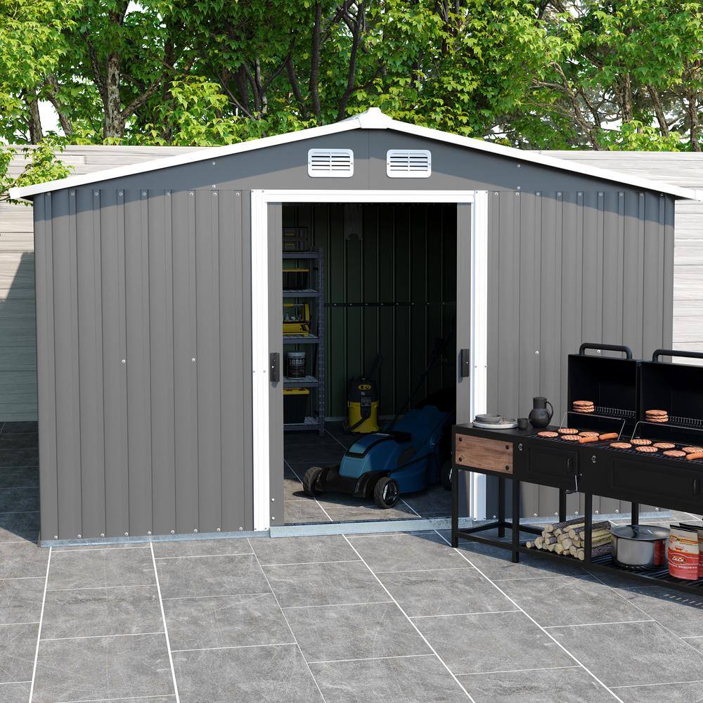 10 ft. W x 12 ft. D Outdoor Metal Storage Shed with Lockable Door ...