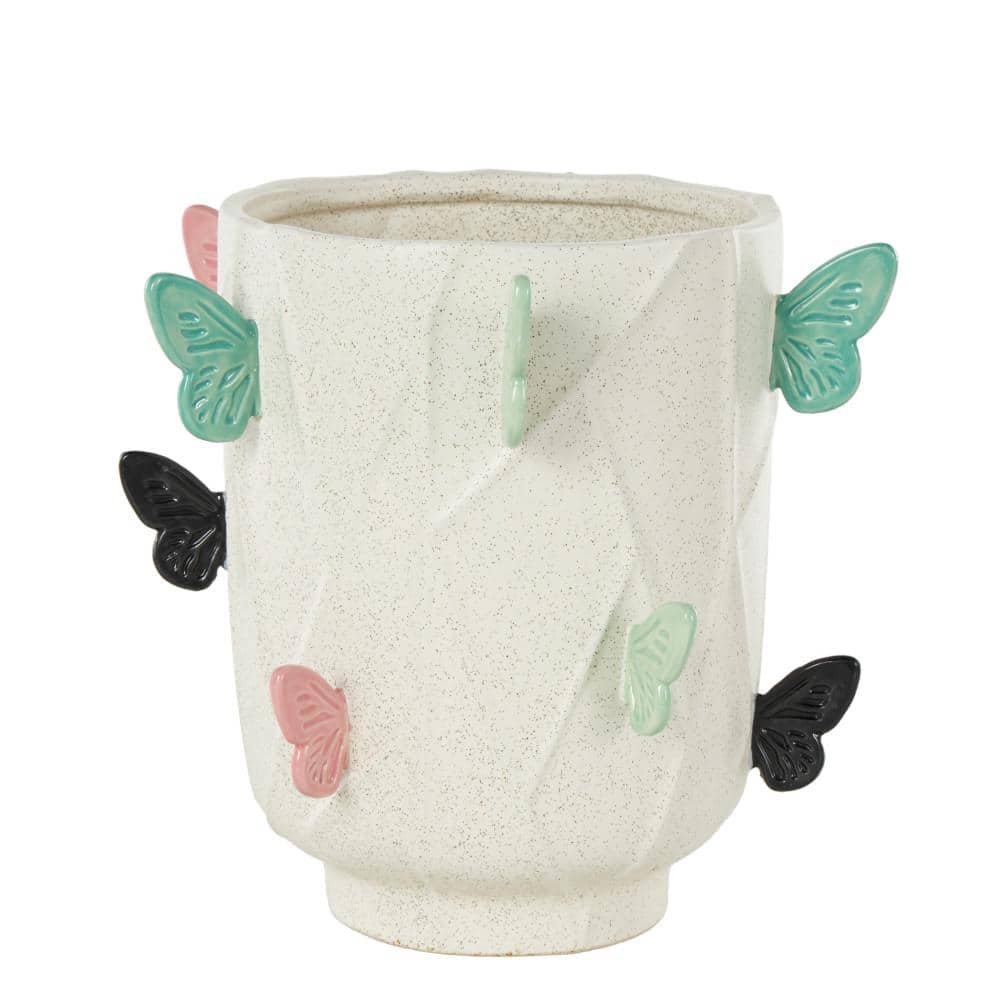 Litton Lane 11 in. White Wide Ceramic Butterfly Decorative Vase with ...