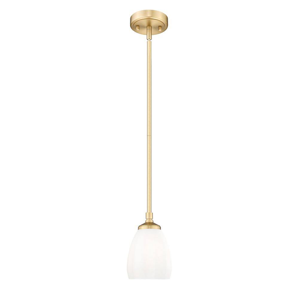 Oren 100-Watt 1 Light Modern Gold Pendant Light with Matte Opal Glass ...