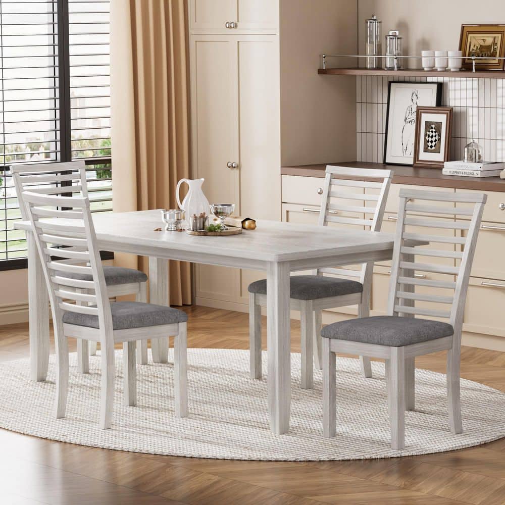 VECELO 5-Piece Gray Dining Table Set, Solid Wood Farmhouse Dining Room ...