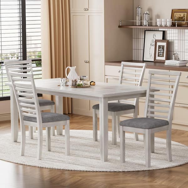 VECELO 5-Piece Gray Dining Table Set, Solid Wood Farmhouse Dining Room ...