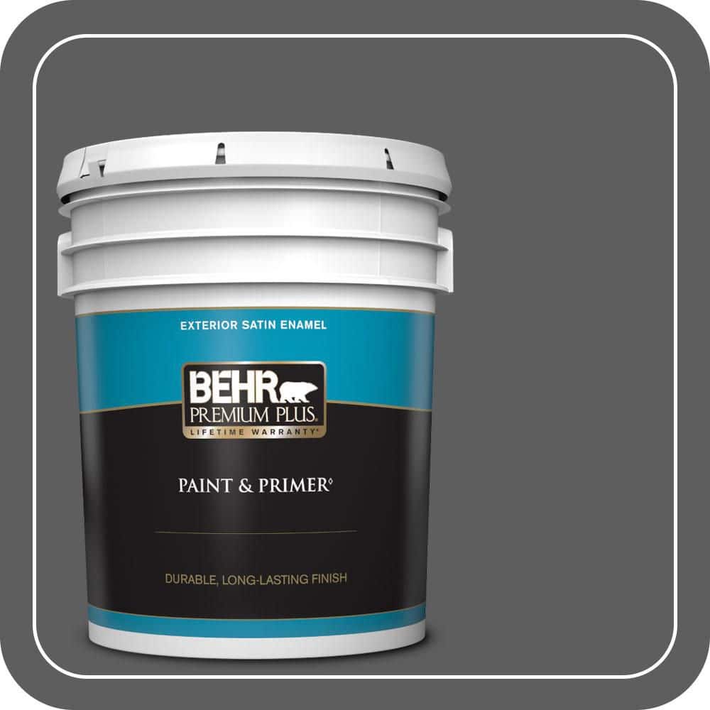 BEHR PREMIUM PLUS 5 gal. #N520-6 Asphalt Gray Satin Enamel Exterior ...