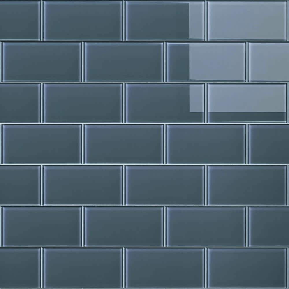 MOLOVO Crystile Gray 3 in. X 6 in. Glossy Glass Subway Tile (10 sq. ft ...