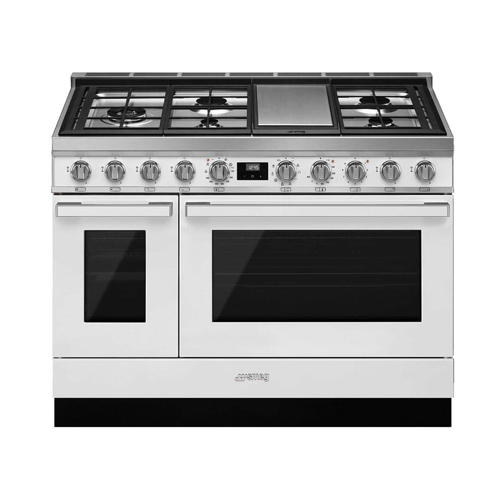 smeg Portofino Series 48" Range. Duel Fuel w/Aux Oven. White CPF48UGMWH ...