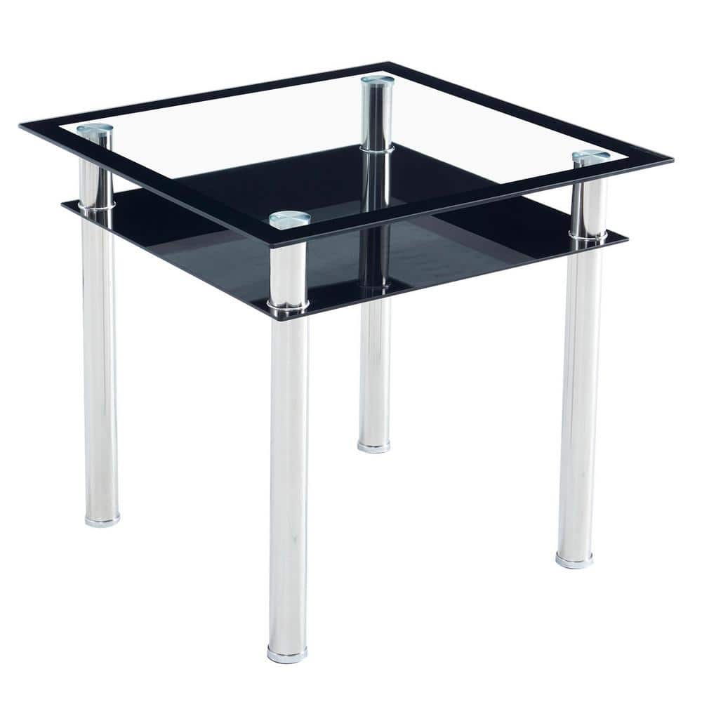 Winado 31.5 in. Square Black Tempered Glass Top Dining Table with ...