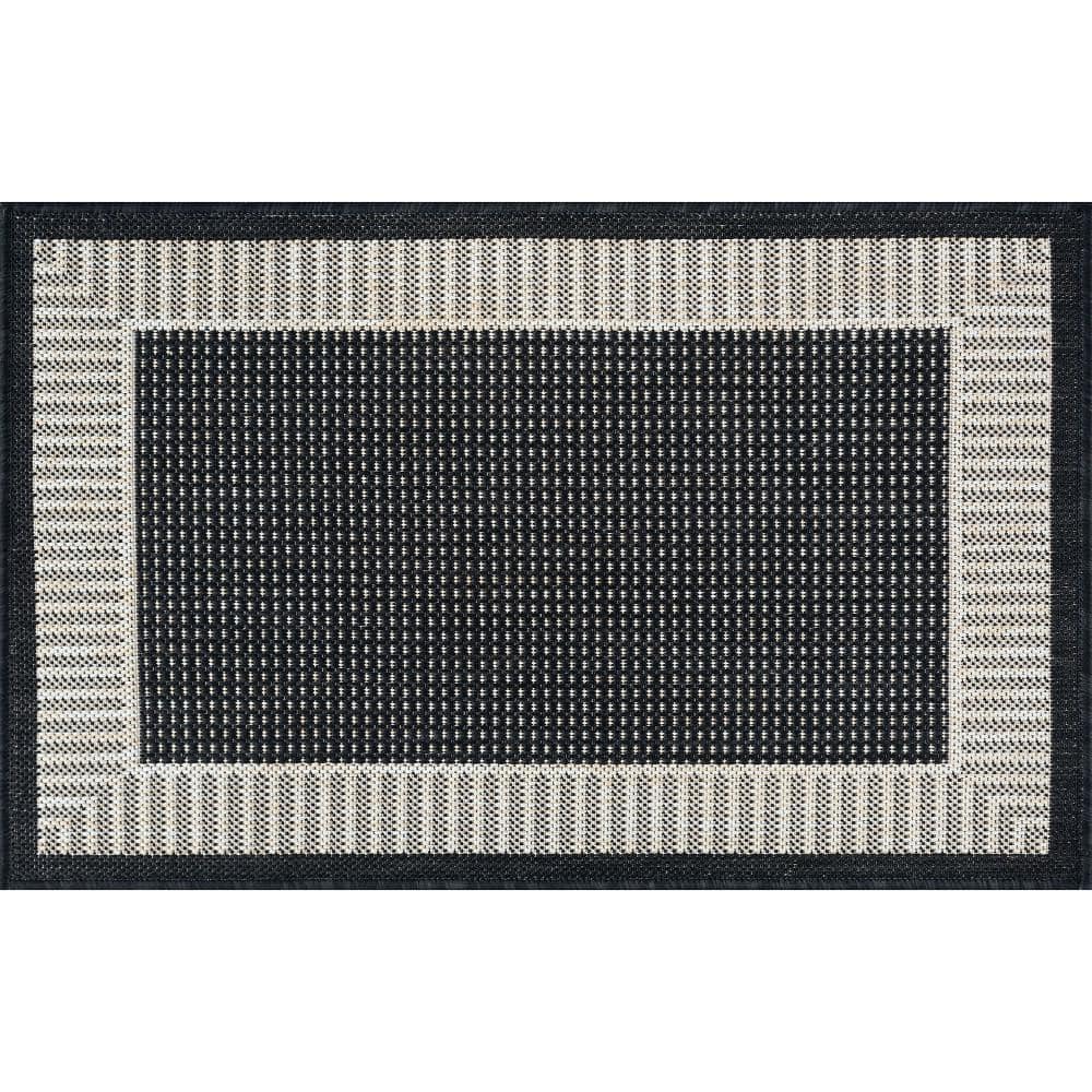 Tayse Rugs Eco Striped Border Black 2 ft. x 3 ft. Indoor/Outdoor Area ...