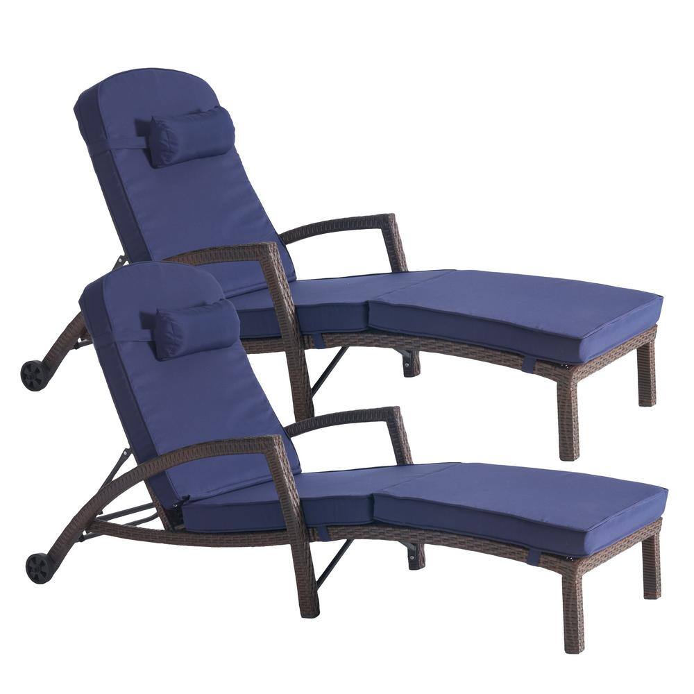 BFB Outdoor Brown Wicker Armrests Chaise Lounge Chair with Height ...