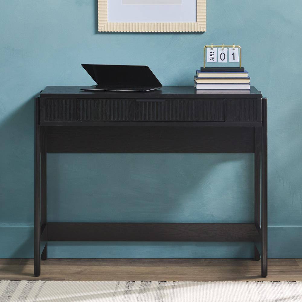 Welwick Designs Modern 38 in. Rectangular Black Wood 1-Drawer Desk with ...