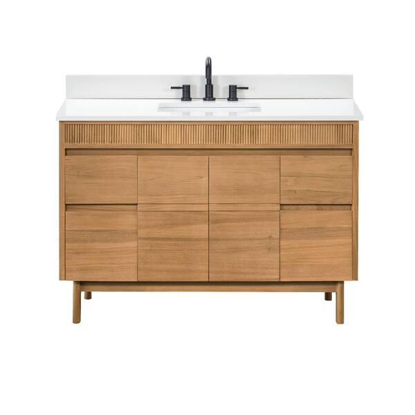 Avanity Kayla 49 in. Single Sink Natural Teak Bath Vanity with White ...