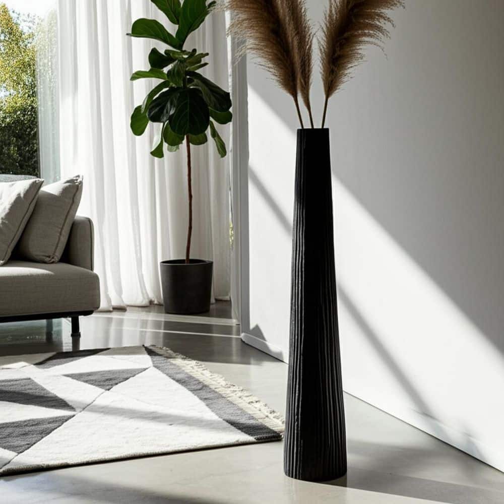 Liv & Skye 58 in. Black Metal Cylinder Ribbed Textured Finish Floor ...