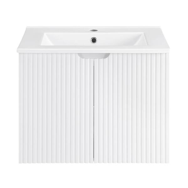 Flynama 24 in. Floating Wall Mounted Bathroom Vanity with White ...