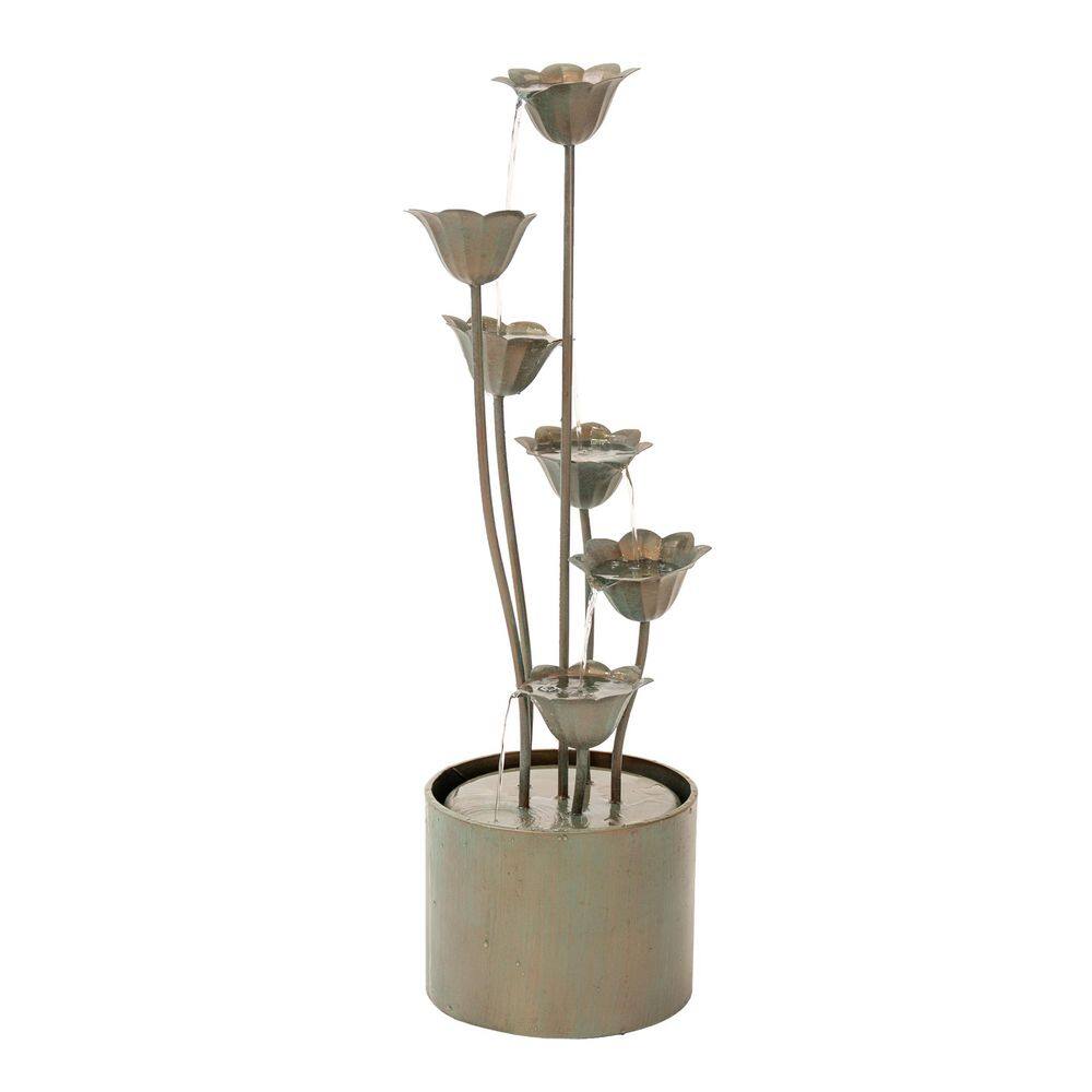 XBRAND Metal Sculptural Multi-tiered Flower Water Fountain, Silver, 35 ...