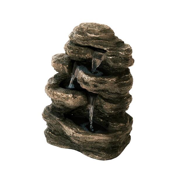 XBRAND 23.6 in. H Polystone/Stone Powder Classic Stacked Rock Waterfall ...