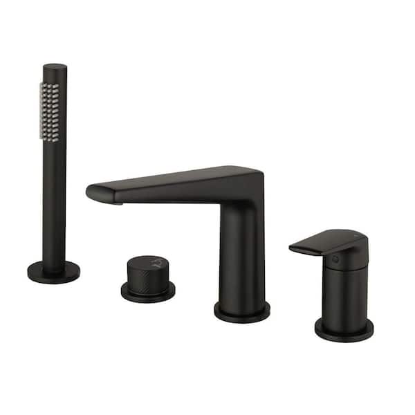 AIMADI Single-Handle Deck-Mount Roman Tub Faucet with Hand Shower Brass ...