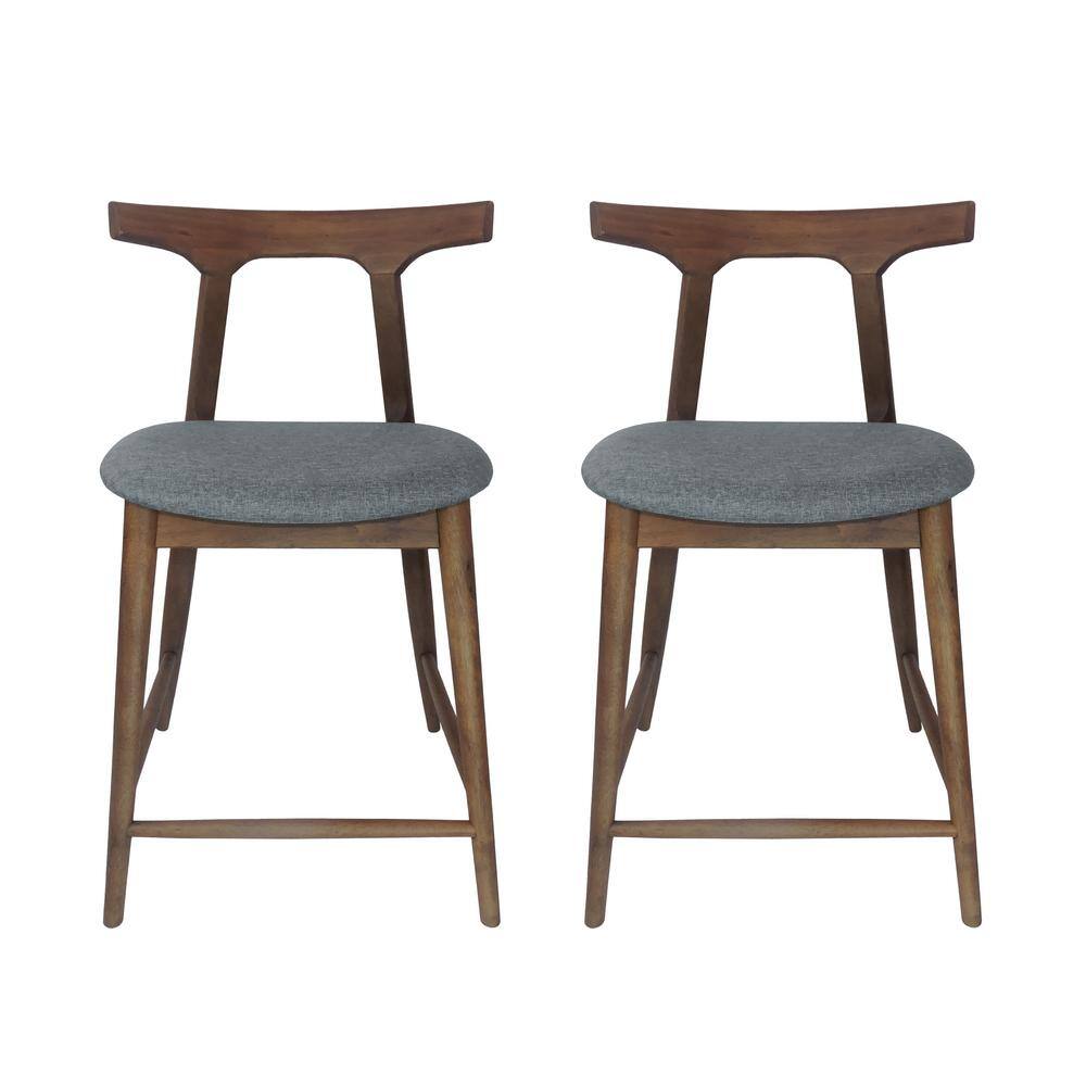 Noble House Ambleside 24.5 in. Gray and Walnut Rubberwood Counter Stool ...