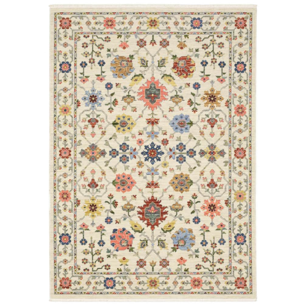 AVERLEY HOME Lavista Ivory/Multi-Colored 5 ft. x 8 ft. Oriental Persian ...