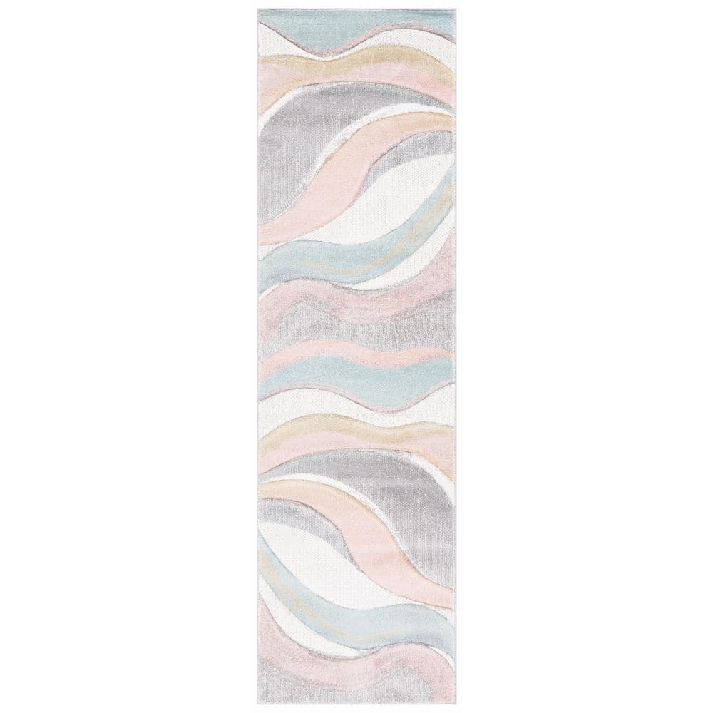 SAFAVIEH Hollywood Gray/Pink 2 ft. x 16 ft. Gradient Waves Runner Rug ...