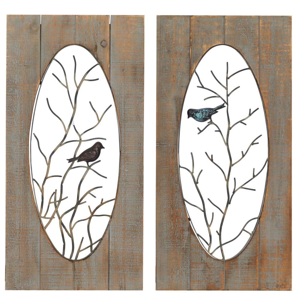 Litton Lane 18 in. x 36 in. Rustic Bird on Branch Metal Wire Wall ...