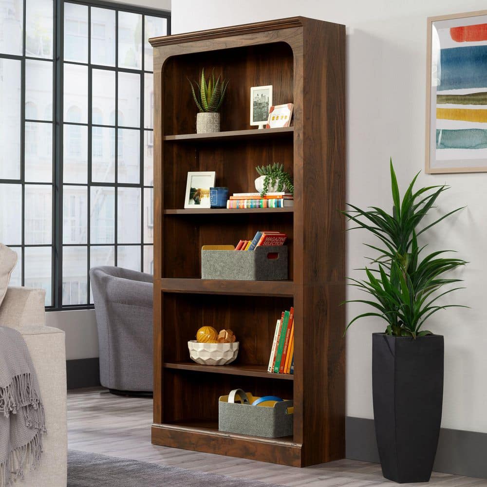SAUDER Select 73.11 in. Tall Grand Walnut Finish Particle Board 4-Shelf ...