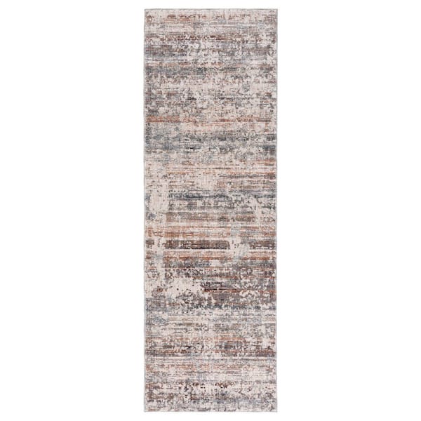 SAFAVIEH Limitee 3 ft. x 8 ft. Gray/Beige Distressed Striped Runner Rug ...