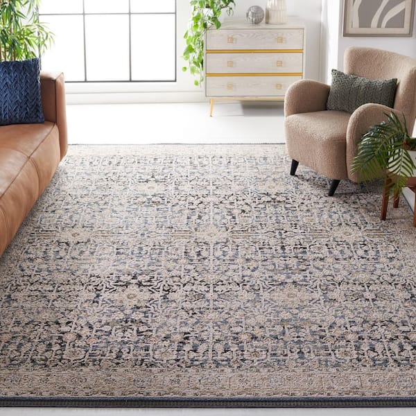 SAFAVIEH Vivaldi 8 ft. x 10 ft. Blue/Ivory Floral Border Area Rug ...