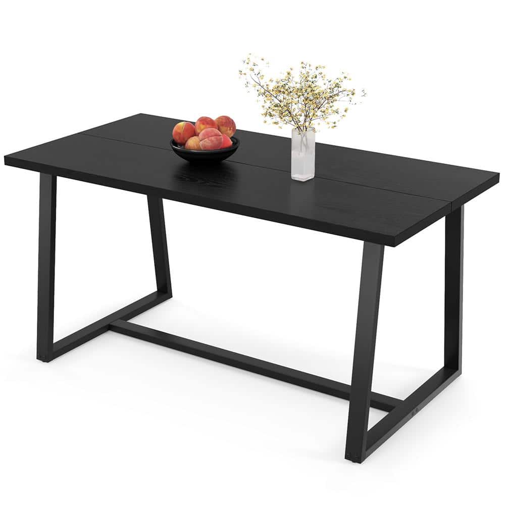 Costway Black Wood 63 in. Cross Legs Dining Table (6-Seats) HCST00885 ...