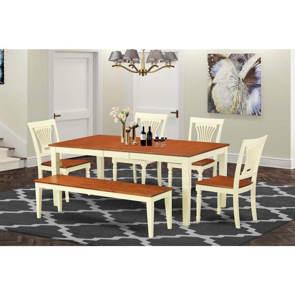 East West Furniture 6-Piece Rectangle Buttermilk Cherry Finish Solid ...