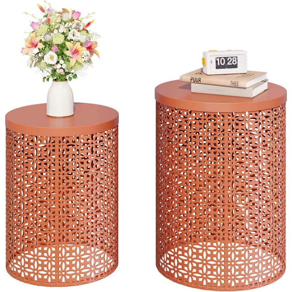 WIAWG Nesting Side Table Set of 2, Decorative Round Metal Accent Table ...