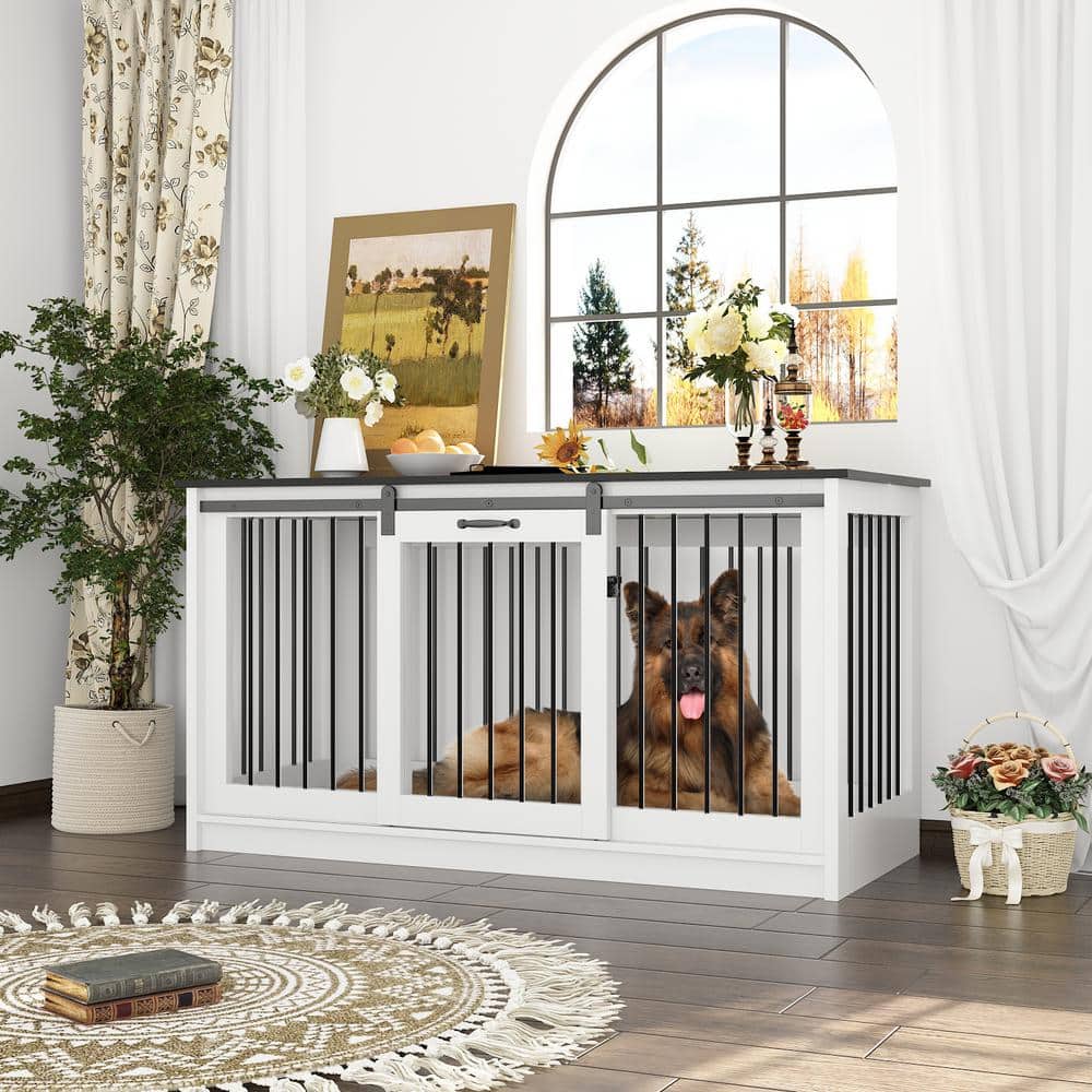 FUFU&GAGA Wooden Heavy-Duty Dog Pens, Large Dog Crate House with Sliding Door for Large Medium ...