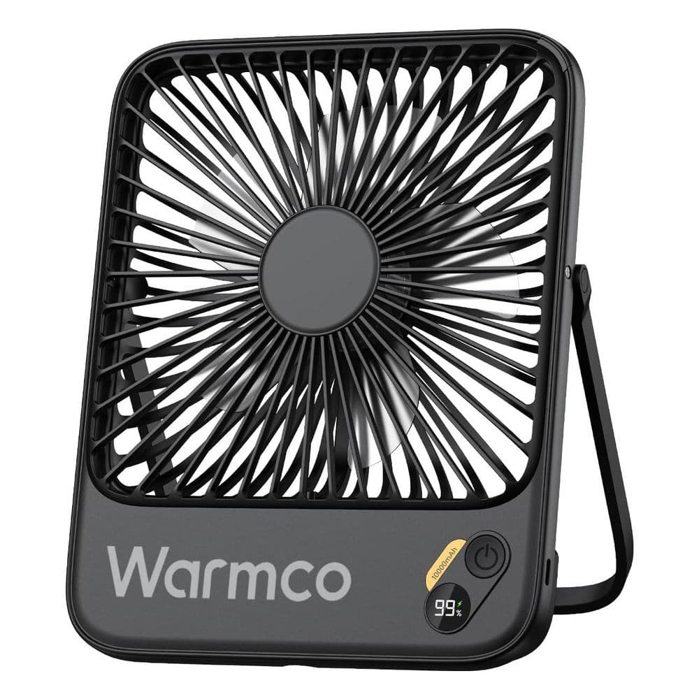 Warmco 5 in. 4-Speeds Desk Fan in Black, 10000mAh, Ultra-thin Digital ...