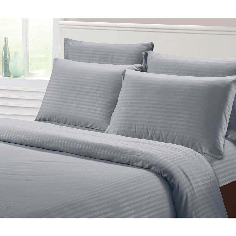 Hotel Club 6 Piece Gray Striped Microfiber Queen Size Deep Pocket Sheet ...