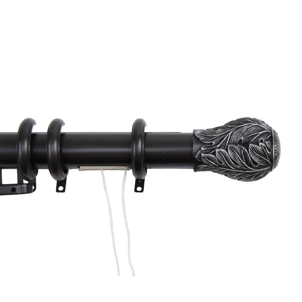 Rod Desyne 66 in. - 120 in. Leaf Decorative Traverse Rod in Black with ...