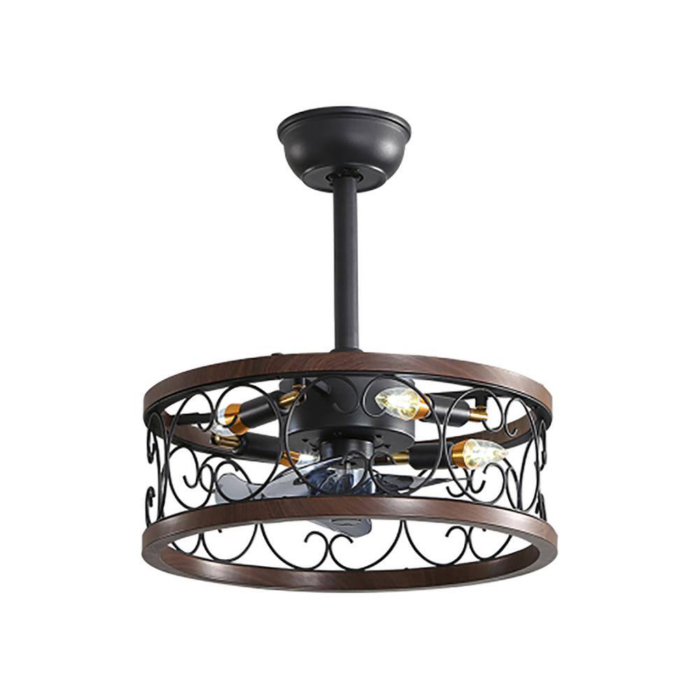 CIPACHO 18 in. Indoor Brown Caged Ceiling Fan with Lights Remote ...