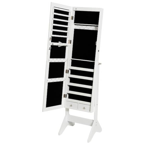 Costway LED Mirrored Jewelry Cabinet Storage Organizer Drawer White ...