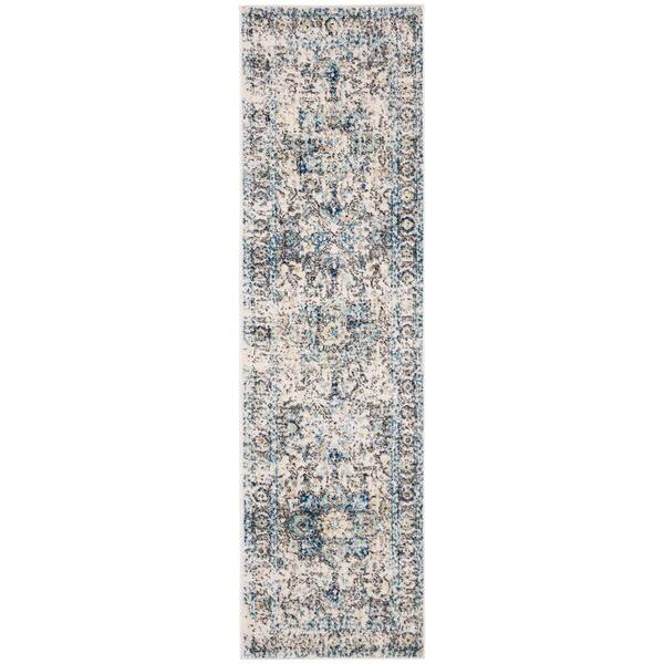 SAFAVIEH Madison Turquoise/Ivory 2 ft. x 12 ft. Distressed Border ...