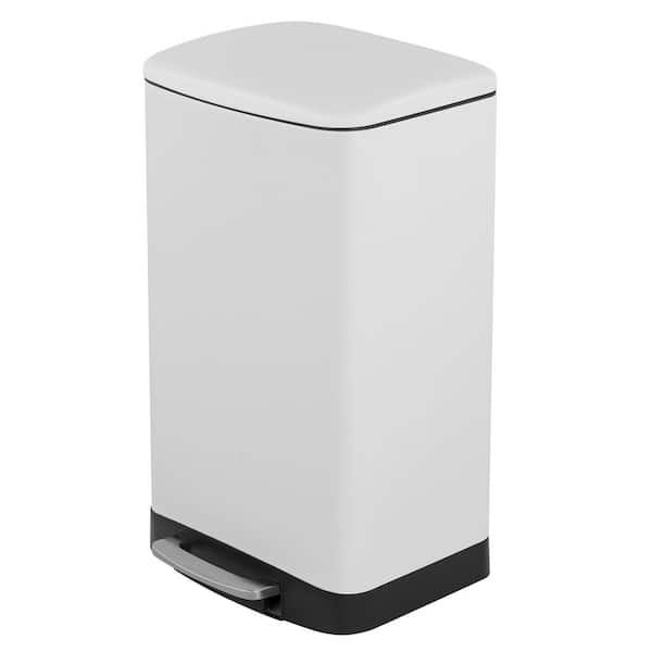 Innovaze 10.6 Gal. Trash Can with Lid and Inner Bucket White Rectangle ...
